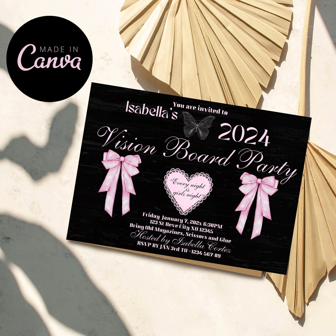 Vision Board Party Invite Coquette Vision Board Party Invitation Black ...