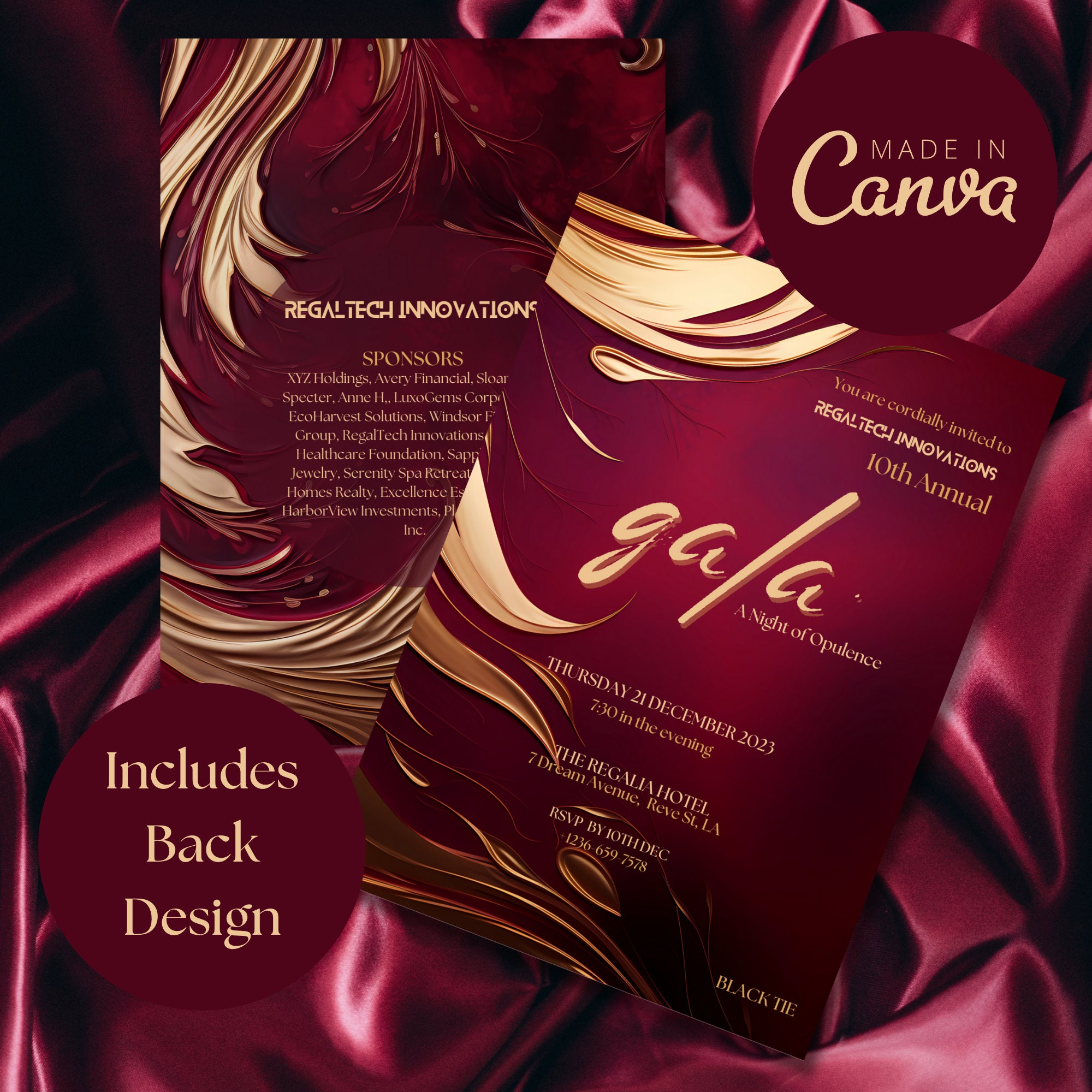 Opulent Gala Invitation Bundle- With Gala Tickets RSVP Card Template ...