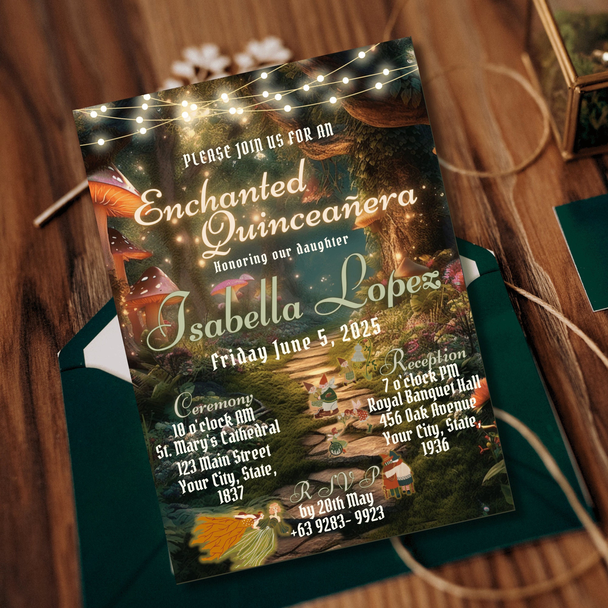 Enchanted Forest Quinceanera Invitations Template- Fantasy Mis Quince ...