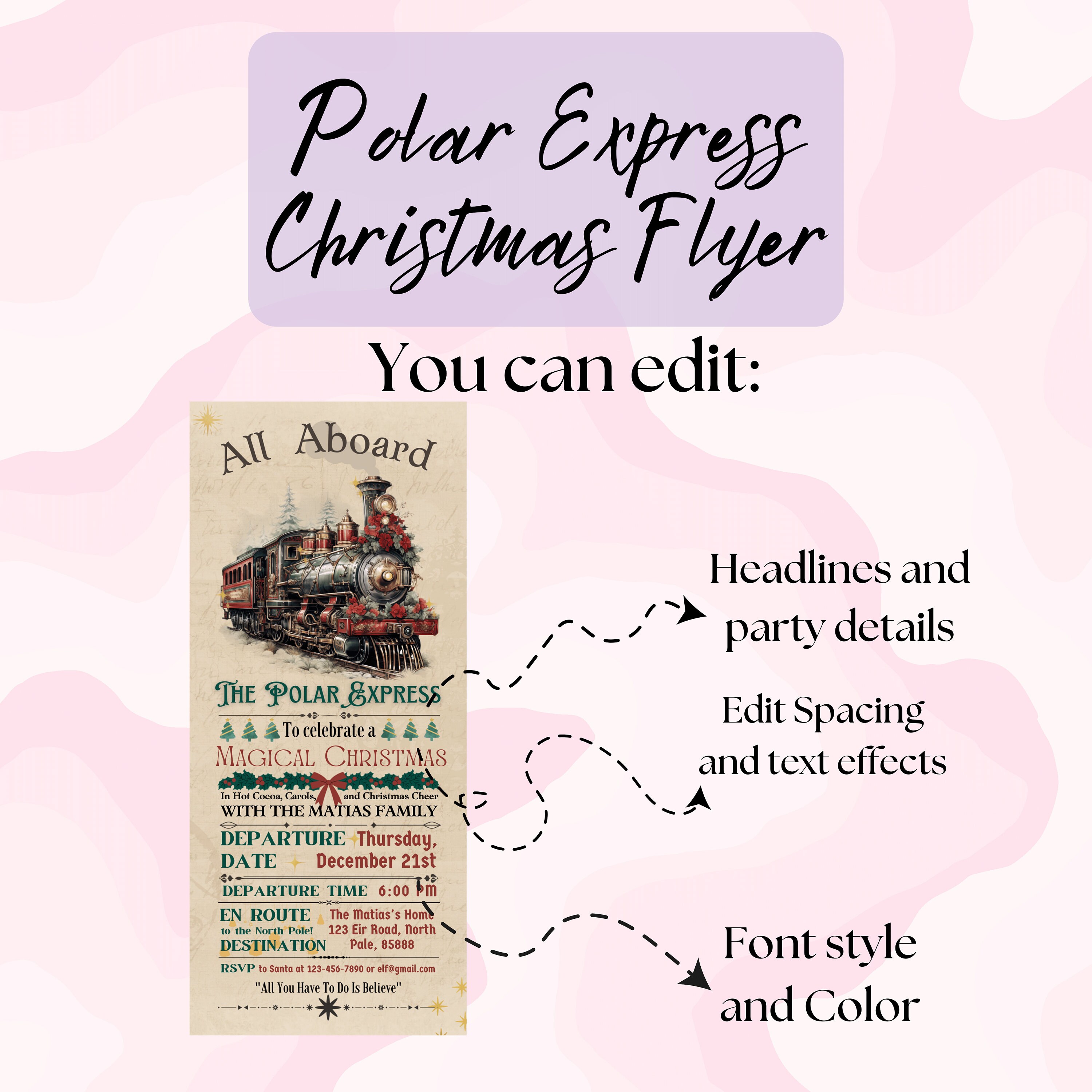 Vintage Christmas Flyer Polar Express Ticket Invitation Christmas Party ...