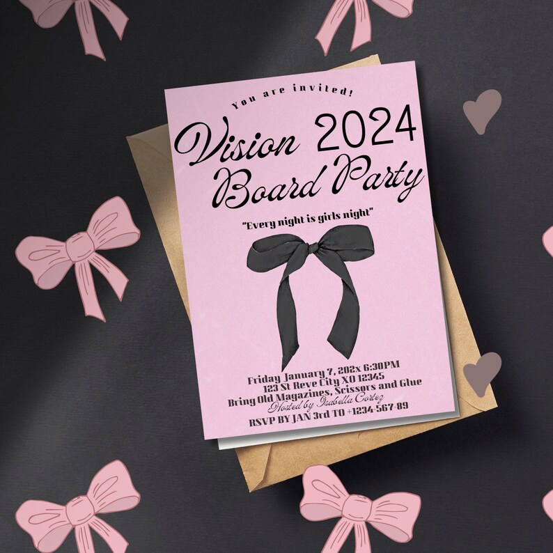 Vision Board Party Invite- Coquette Vision Board Party Invitation Black ...