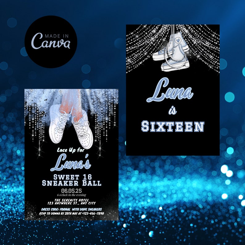 Sweet 16 Sneaker Ball Invitation- Sweet 16 Invitation Blue Sneaker Ball ...