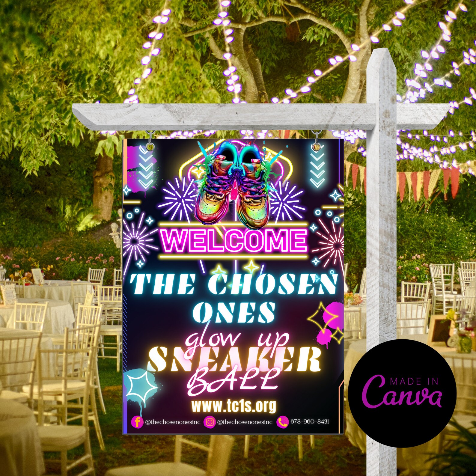Neon Sneaker Ball Welcome Sign Template- Glow up Welcome Sign Sneaker ...