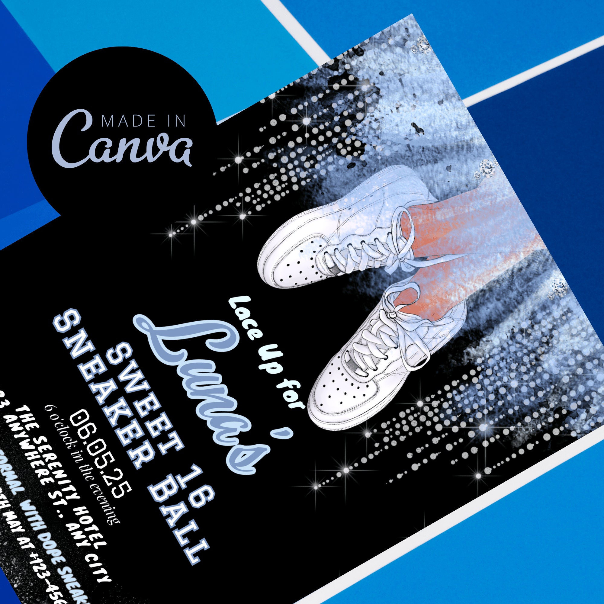 Sweet 16 Sneaker Ball Invitation- Sweet 16 Invitation Blue Sneaker Ball ...