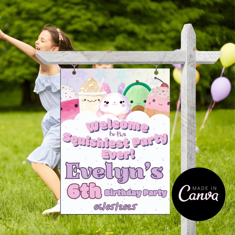 Squishmallow Birthday Welcome Sign Template- Pink Welcome Sign Squishy ...