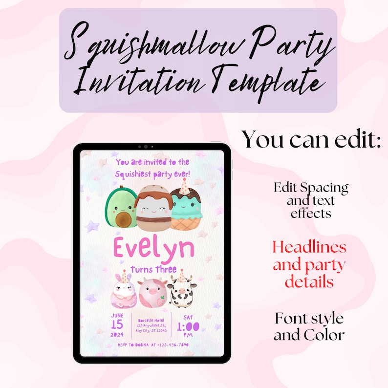 Squishmallow Birthday Invitation purple Squishmallow Invitation Cute ...