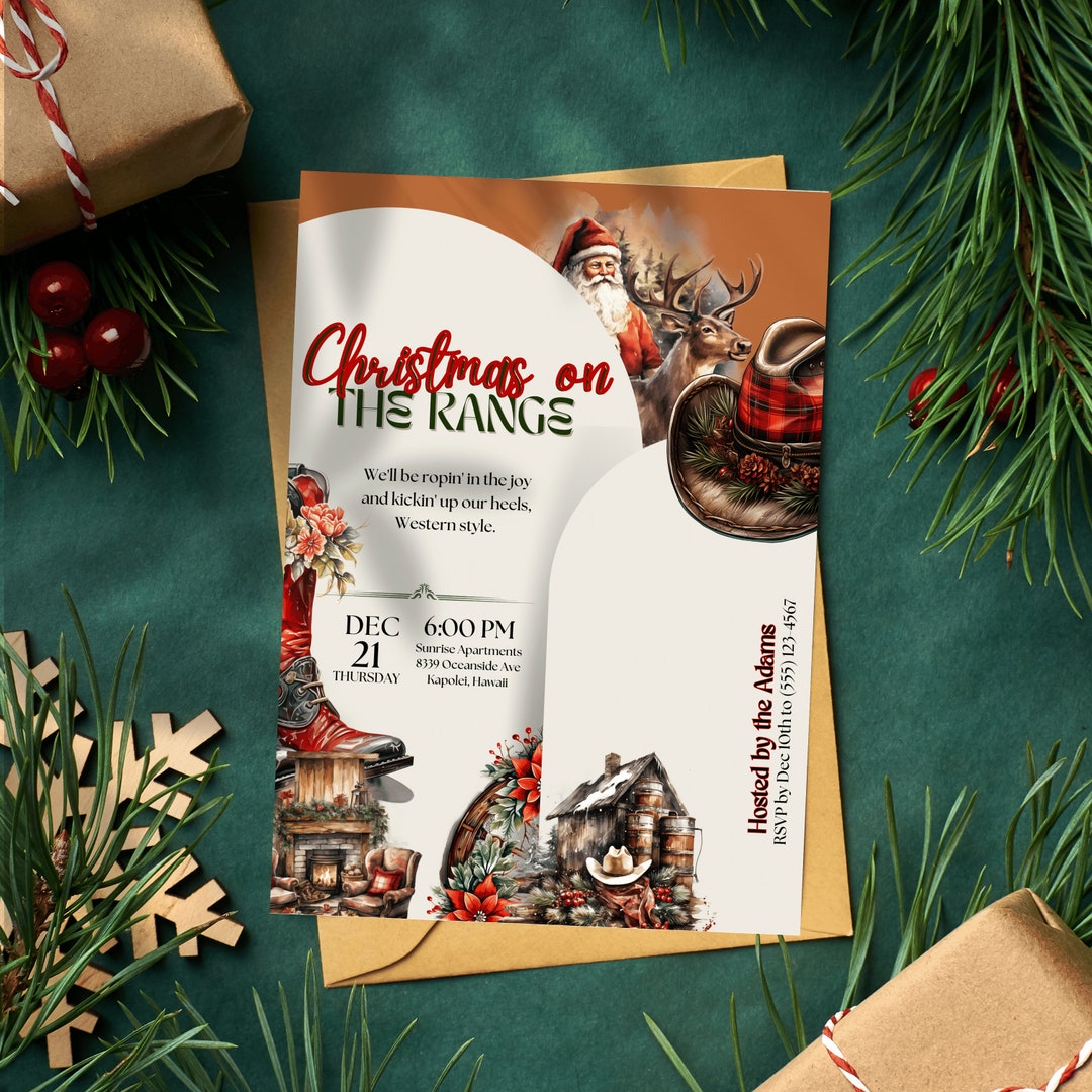 Western Christmas Party Invitation Template CANVA Editable Country ...