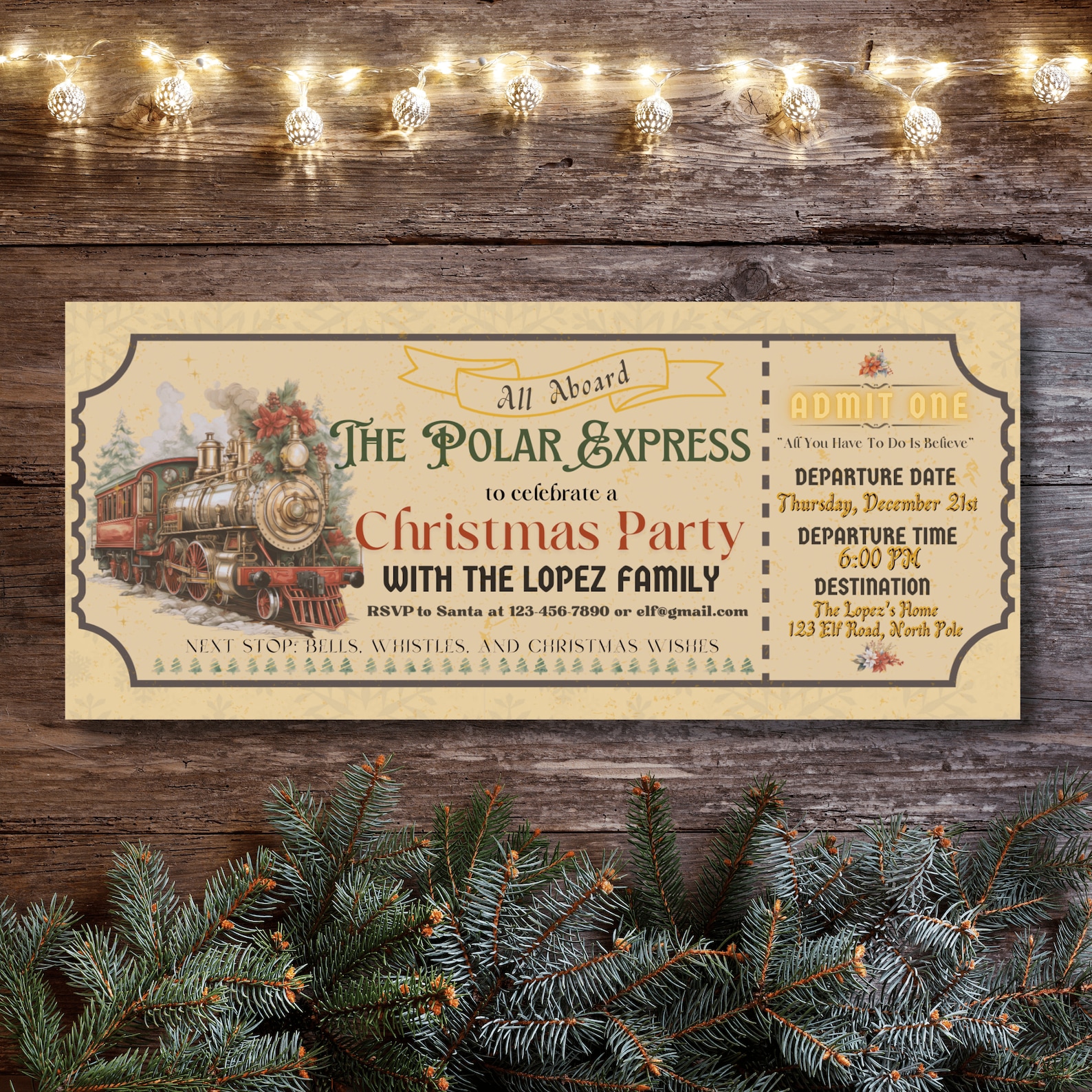 Vintage Polar Express Ticket Invitation- Christmas Party Ticket Invite ...