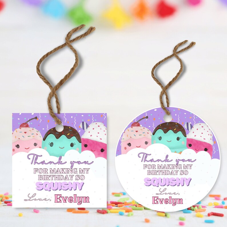 Squishmallow Thank You Tags - Squishmallow Birthday Favor Tags Purple ...