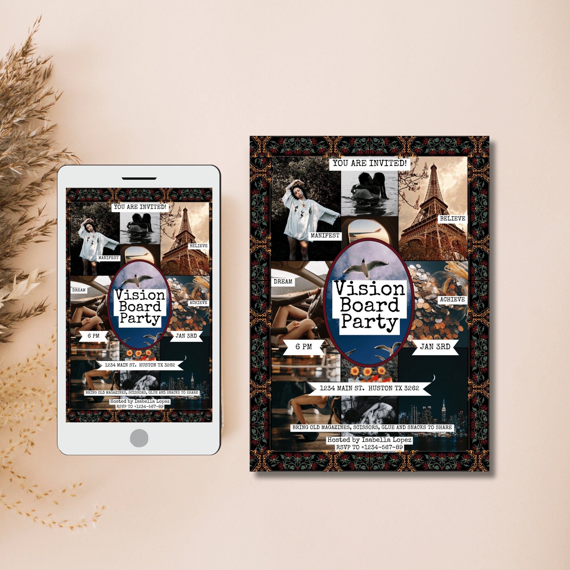 Vision Board Party Invite Western Gothic Vision Board Party Invitation ...