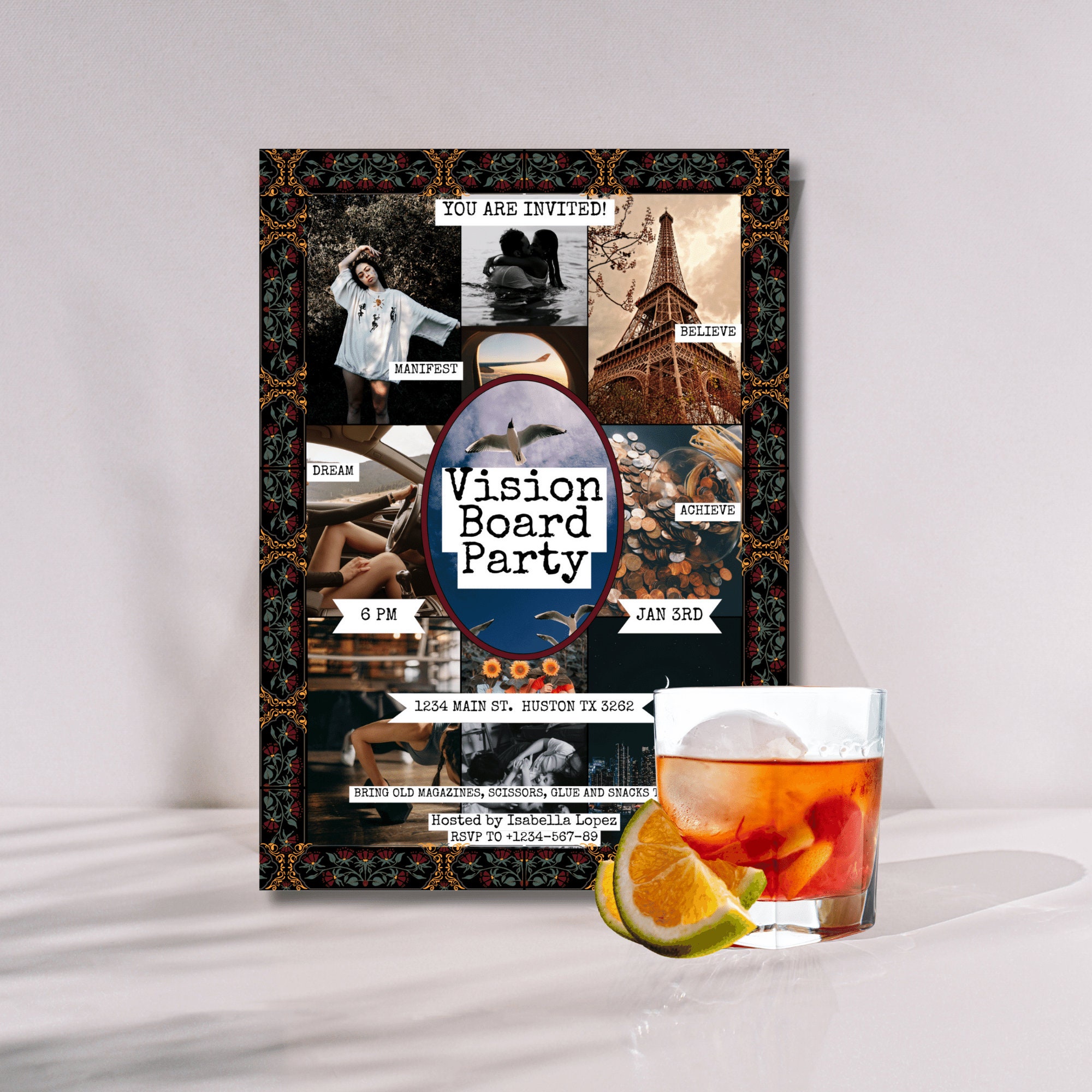 Vision Board Party Invite Western Gothic Vision Board Party Invitation ...