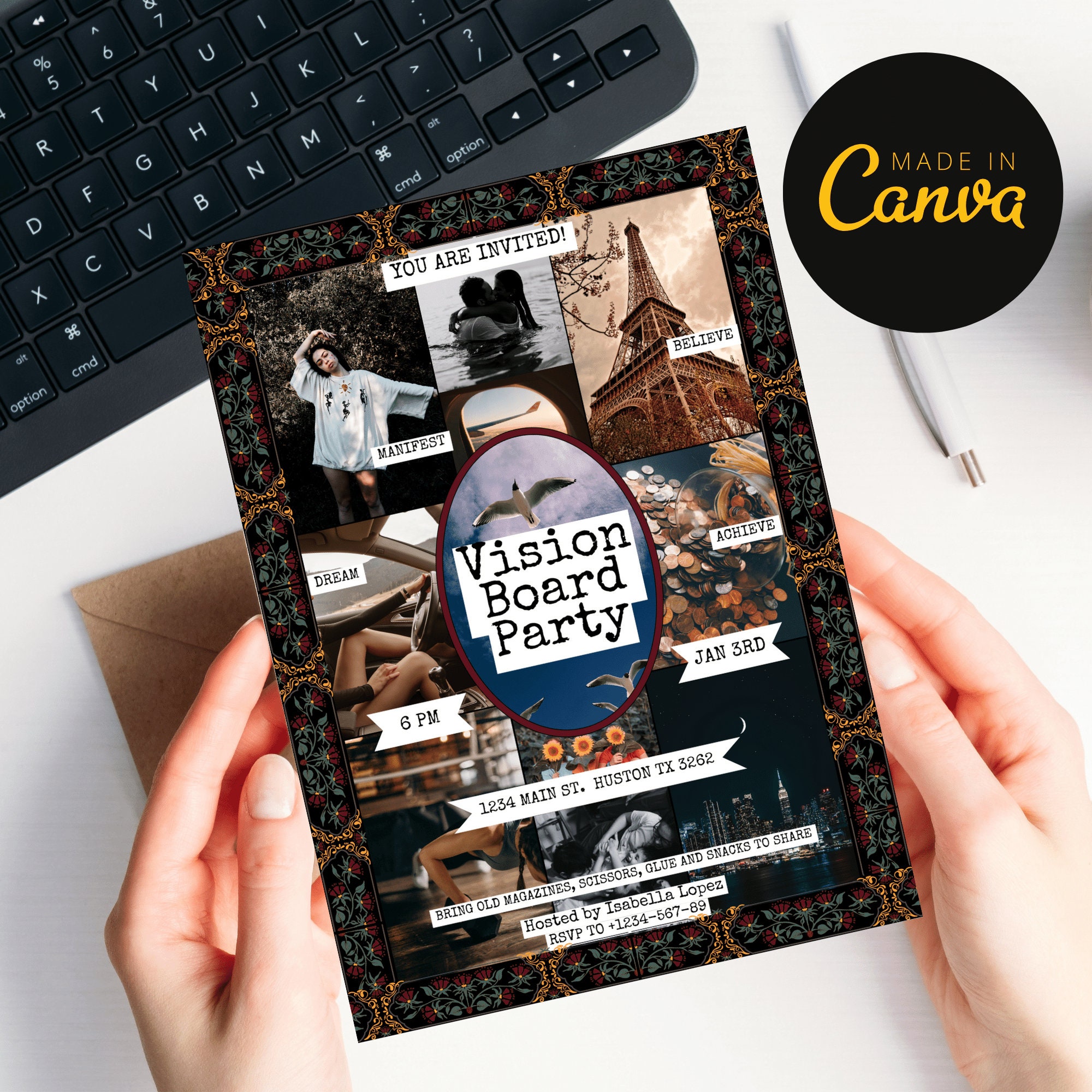 Vision Board Party Invite- Western Gothic Vision Board Party Invitation ...