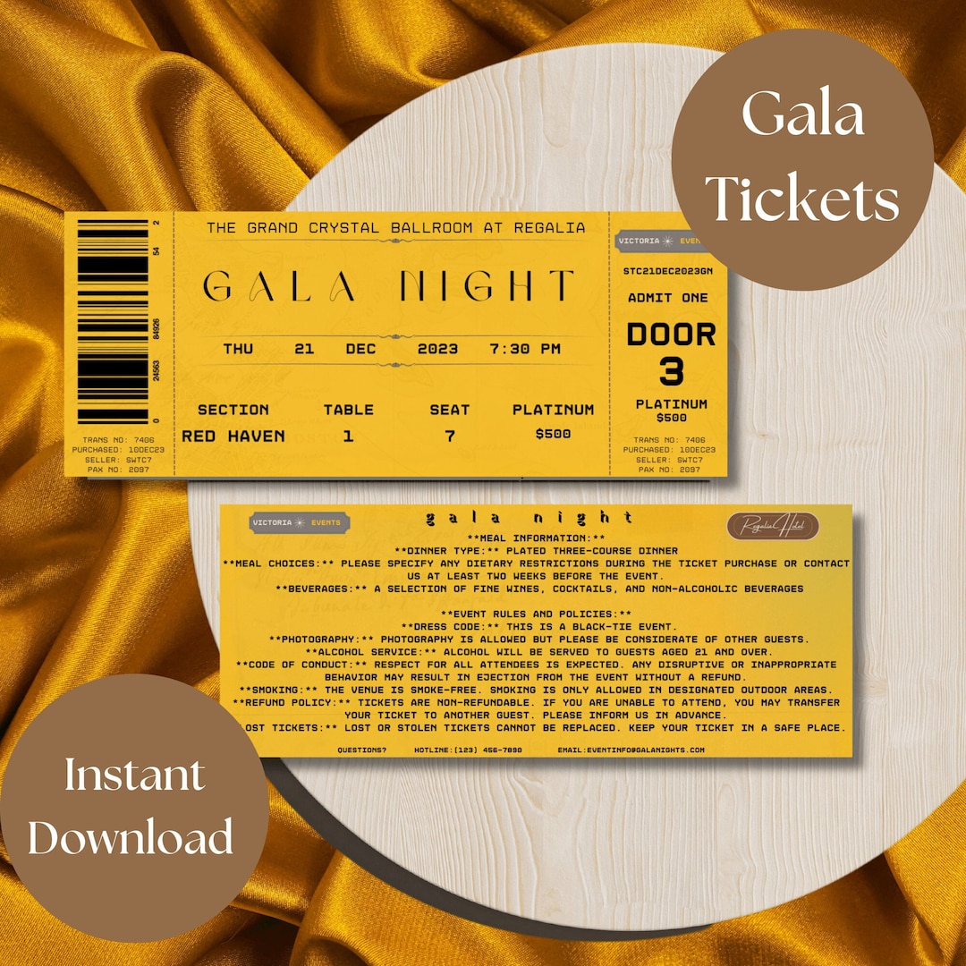 Vintage Gala Tickets Entry Pass Gala Dinner Ticket Stub Event Ticket ...
