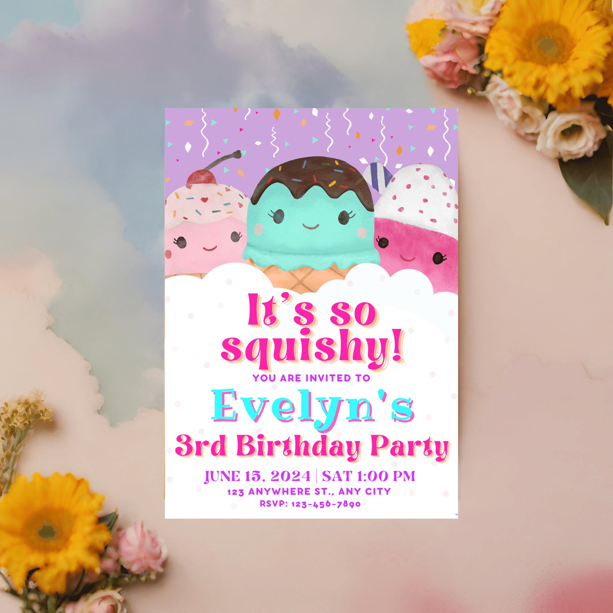 Squishmallow Birthday Invitation purple Squishmallow Invitation 3rd ...