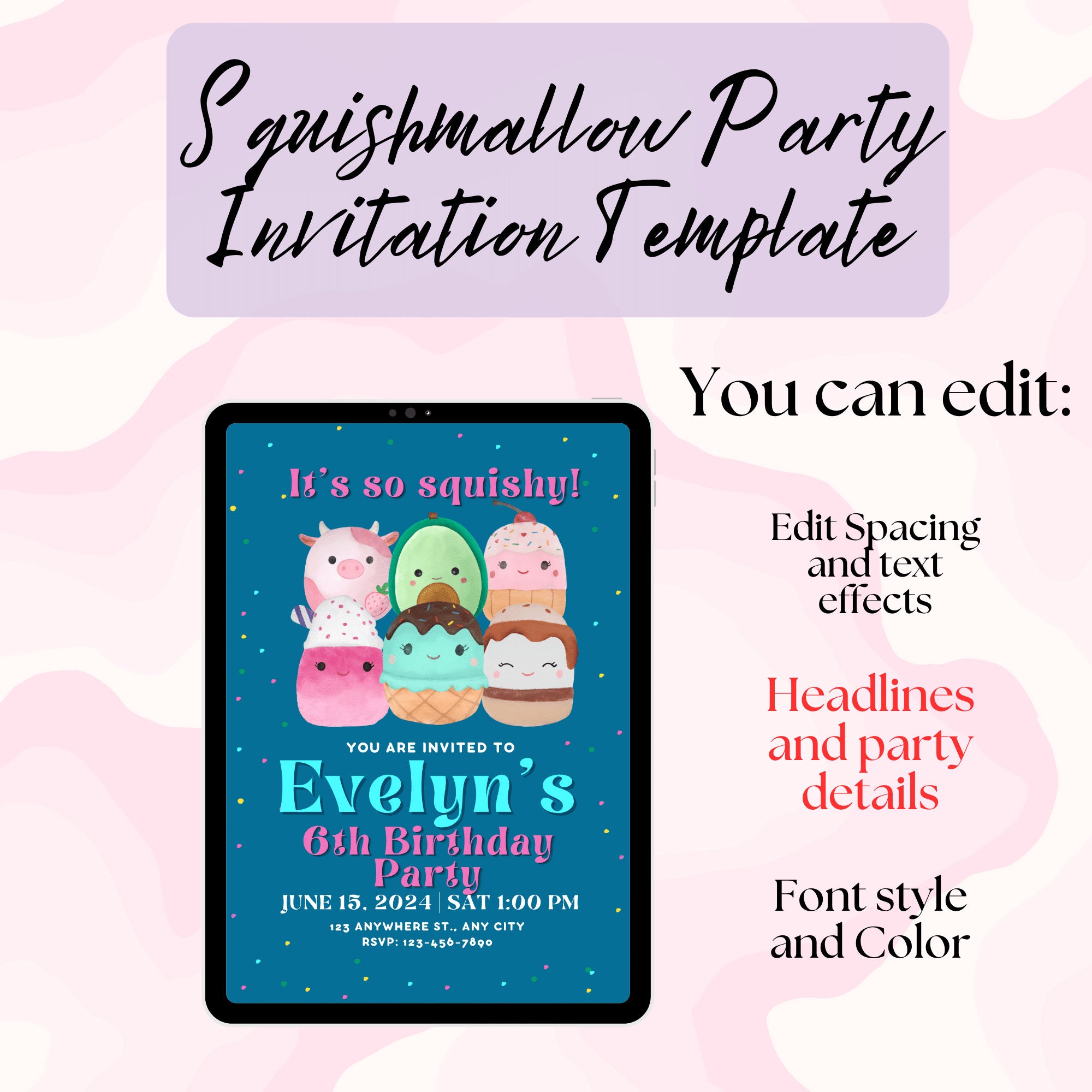 Squishmallow Birthday Invitation - Teal Squishmallow Invitation Cute ...
