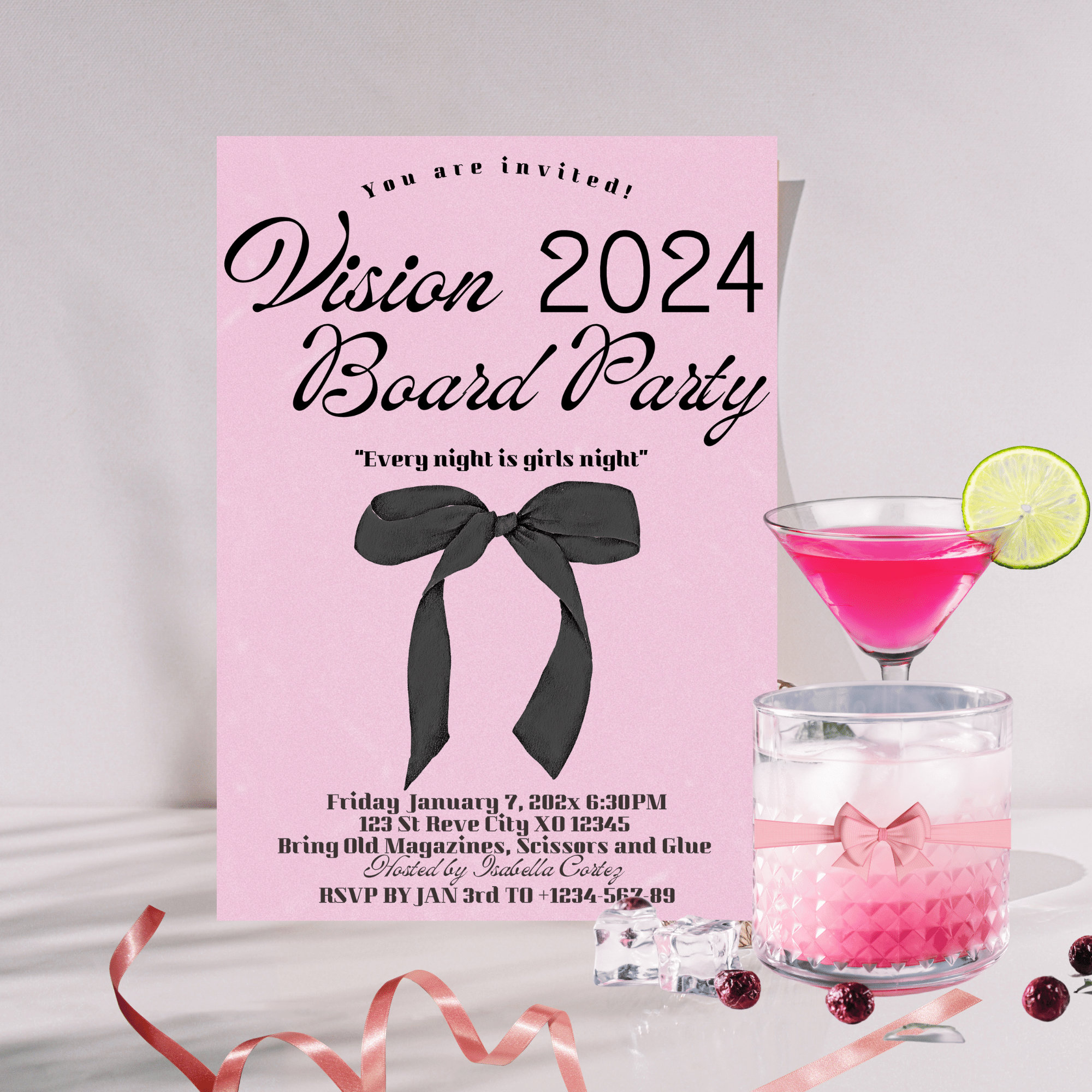 Vision Board Party Invite- Coquette Vision Board Party Invitation Black ...
