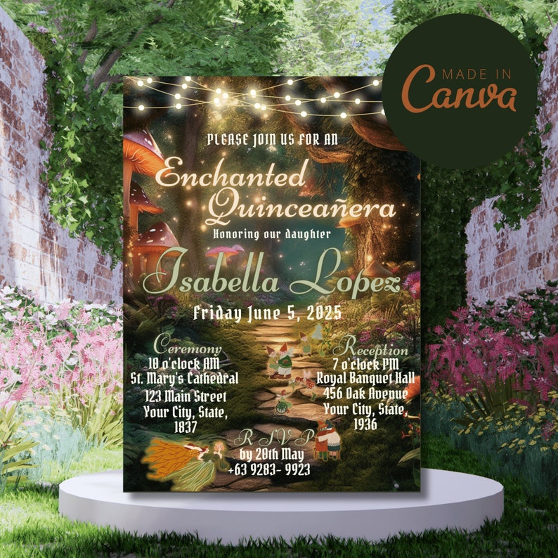 Enchanted Forest Quinceanera Invitations Template- Fantasy Mis Quince ...