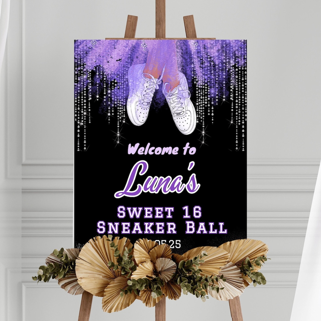Sneaker Ball Welcome Sign Template- Purple Sweet 16 Welcome Sign ...