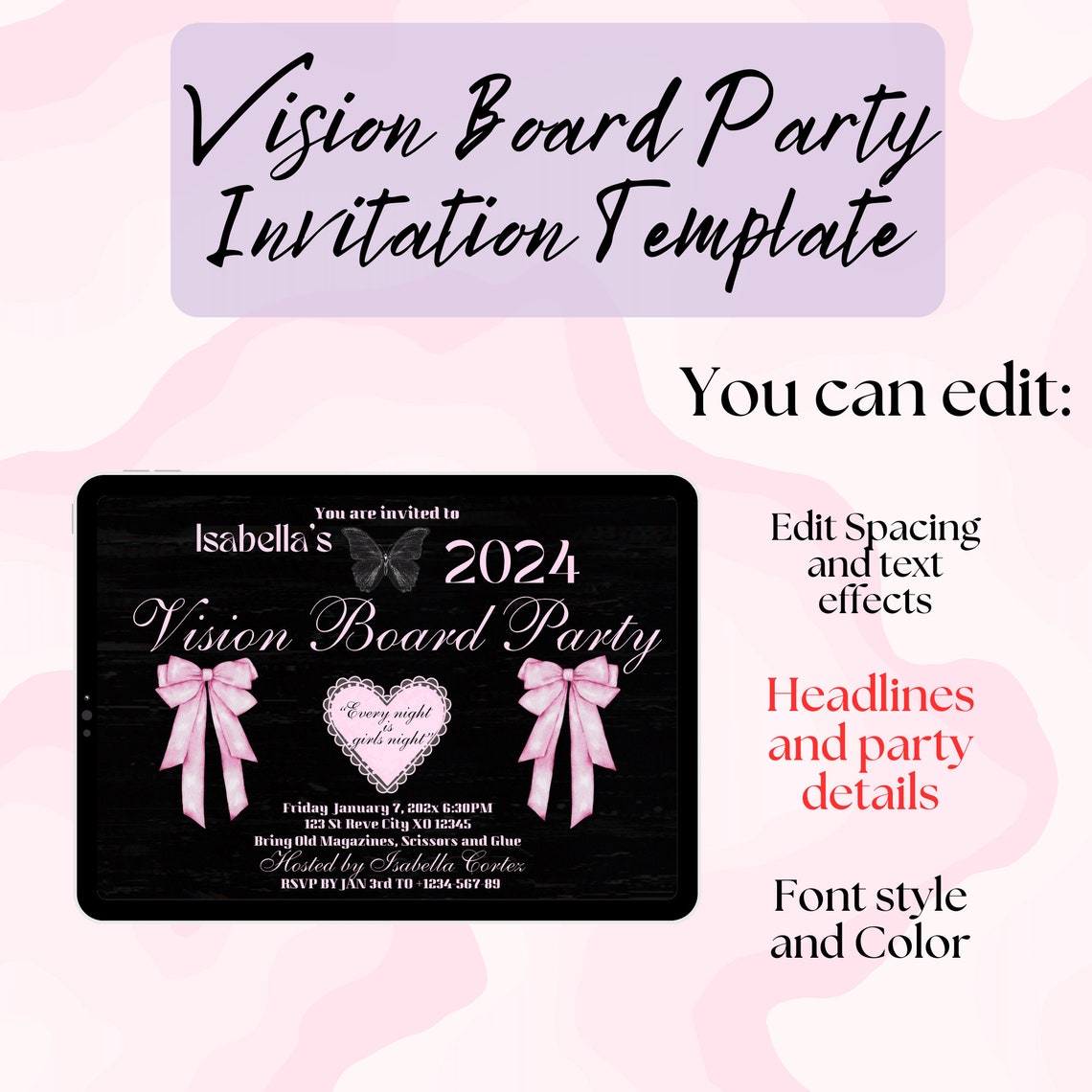 Vision Board Party Invite Coquette Vision Board Party Invitation Black ...