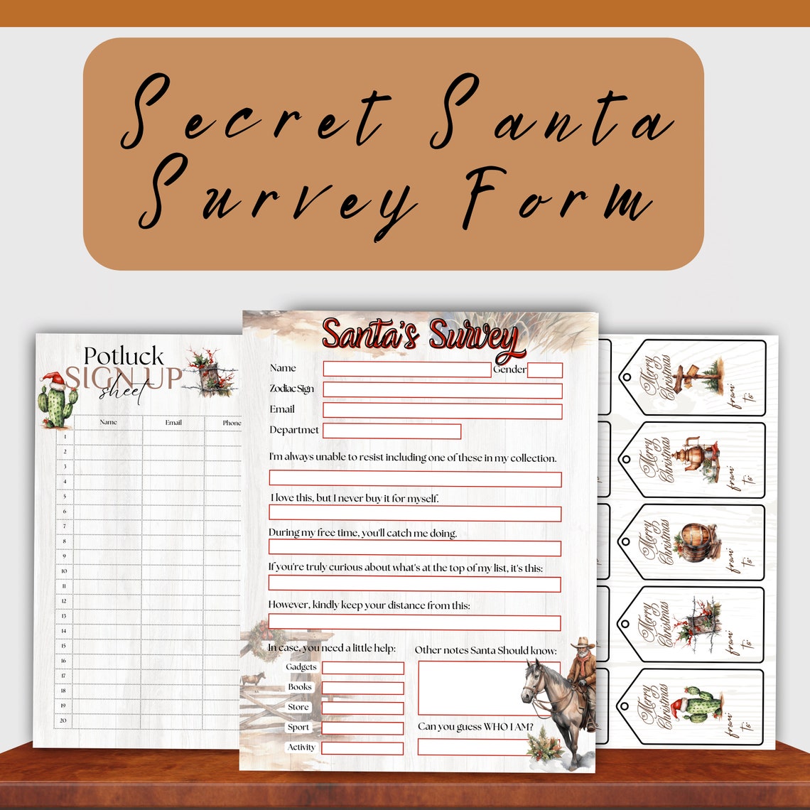 Secret Santa Questionnaire Printable for Coworkers Adults Family Secret ...