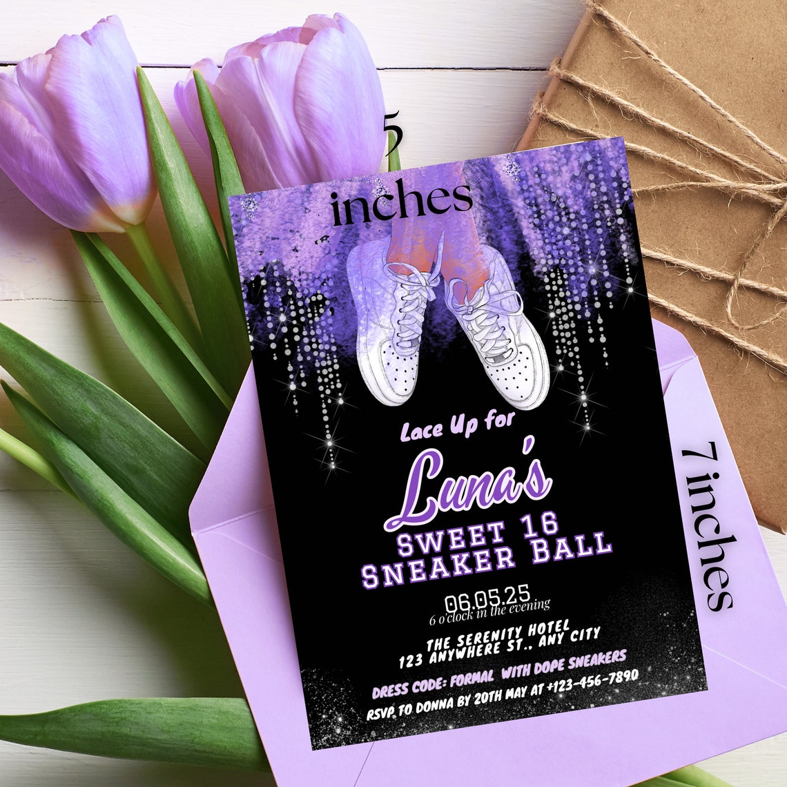 Sweet 16 Sneaker Ball Invitation Template- Sweet 16 Purple Invitation ...