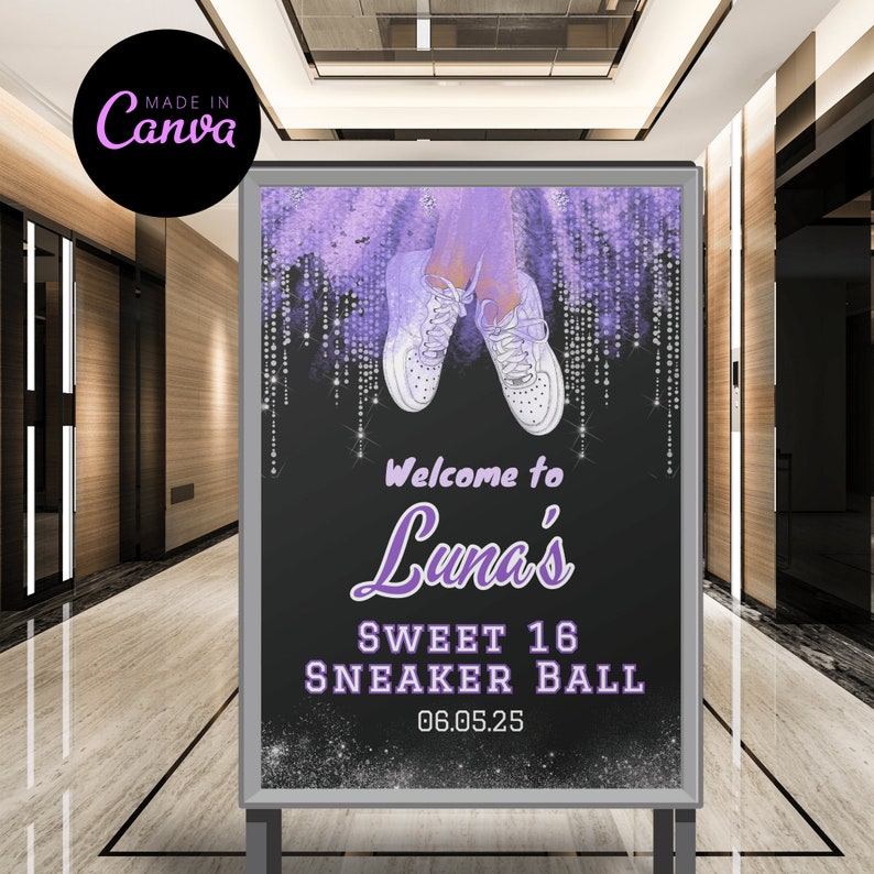 Sneaker Ball Welcome Sign Template- Purple Sweet 16 Welcome Sign ...