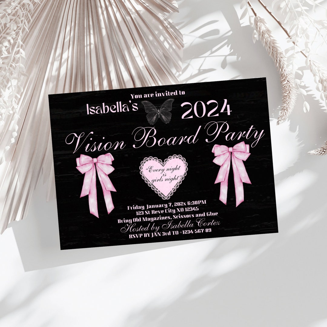 Vision Board Party Invite- Coquette Vision Board Party Invitation Black ...