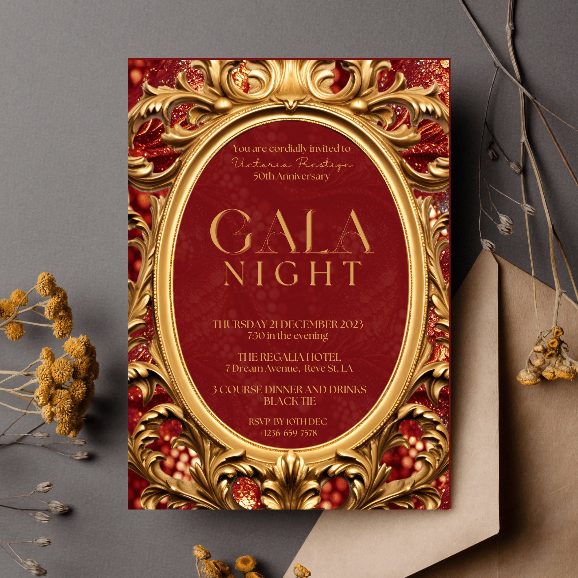 Antique Gala Invitation- Oriental Corporate Party Invitation Editable ...
