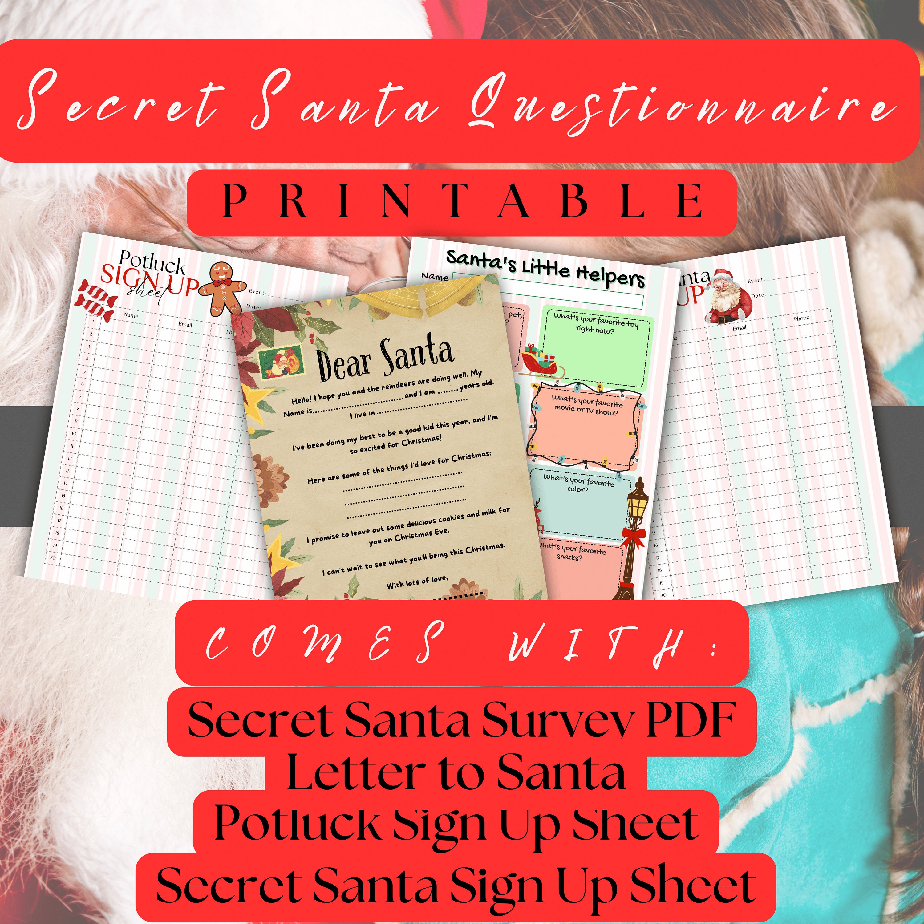 Secret Santa Questionnaire Printable PDF for Kids Secret Santa Survey ...