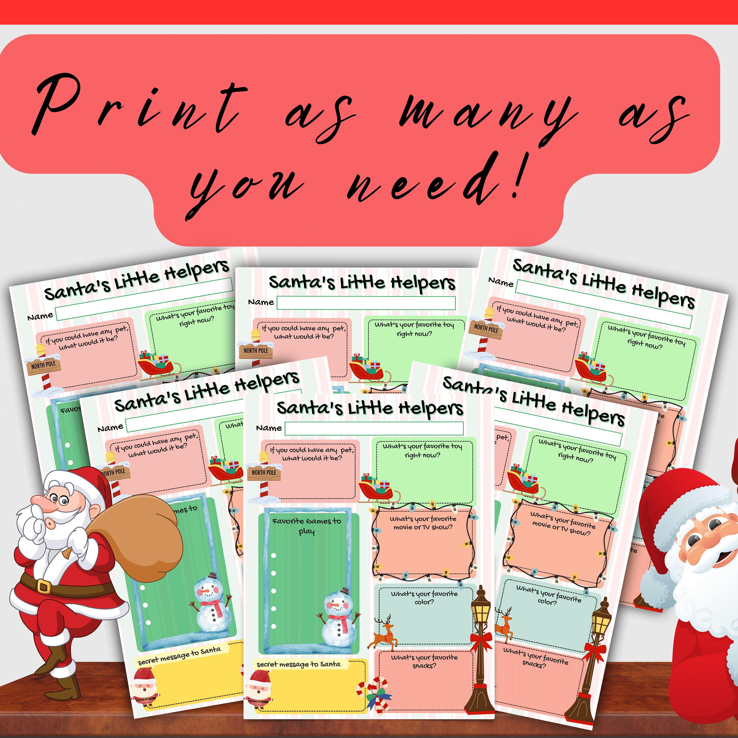 Secret Santa Questionnaire Printable PDF for Kids Secret Santa Survey ...