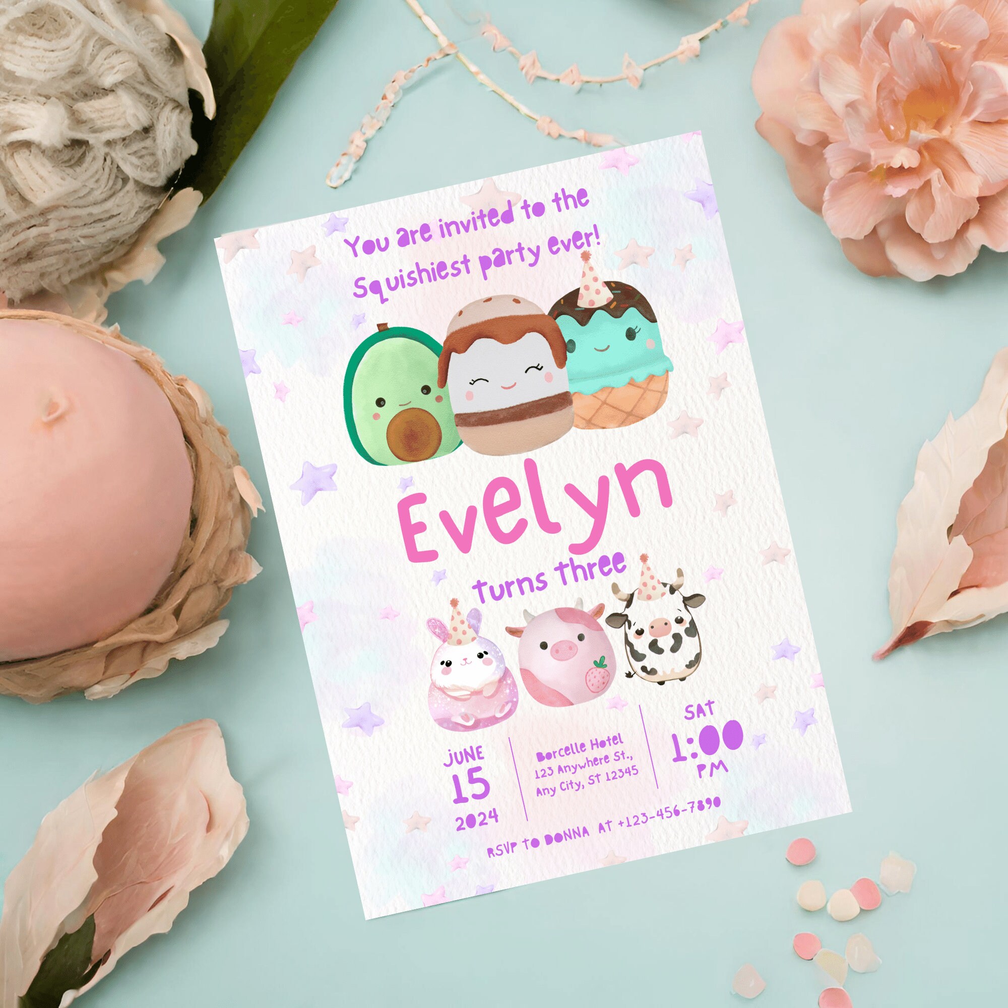 Squishmallow Birthday Invitation -purple Squishmallow Invitation Cute ...