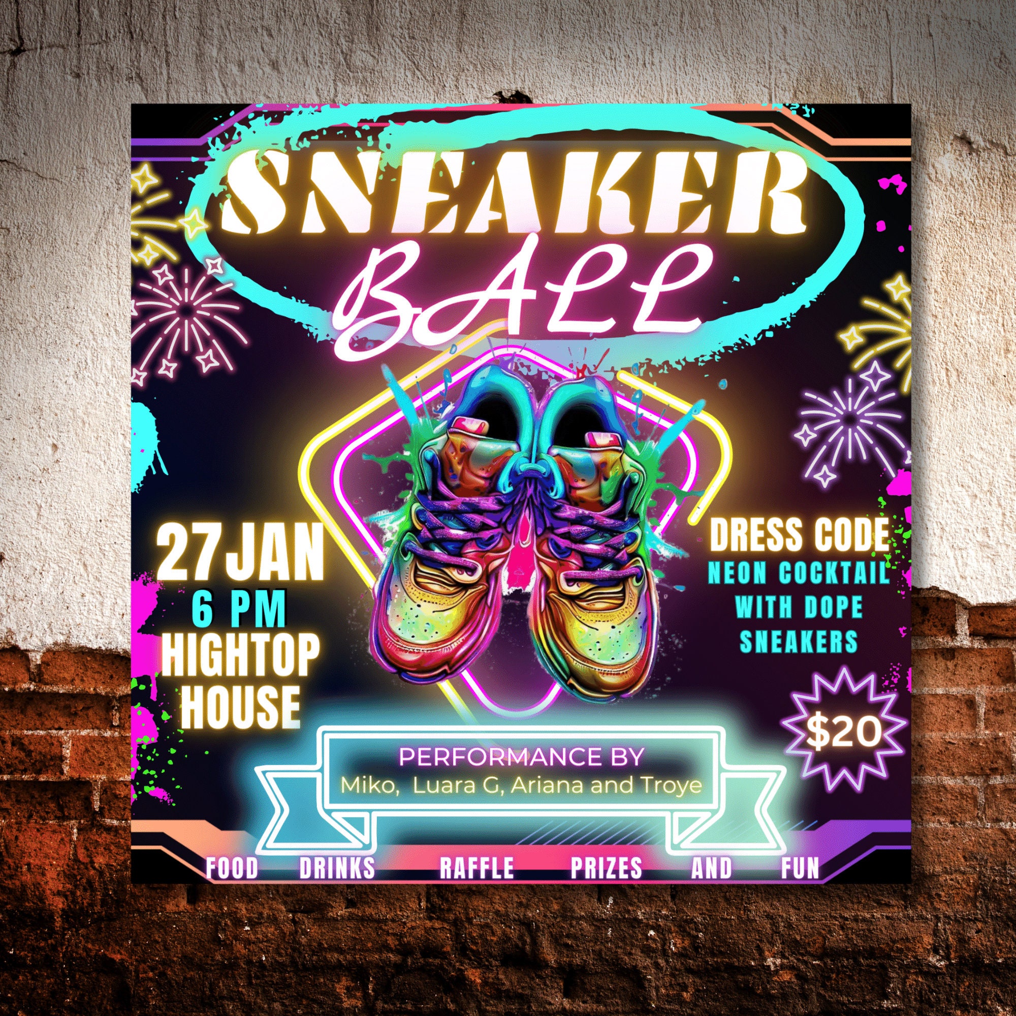 Neon Sneaker Ball Flyer- Sneaker Ball Invitation Sneaker Ball Gala ...