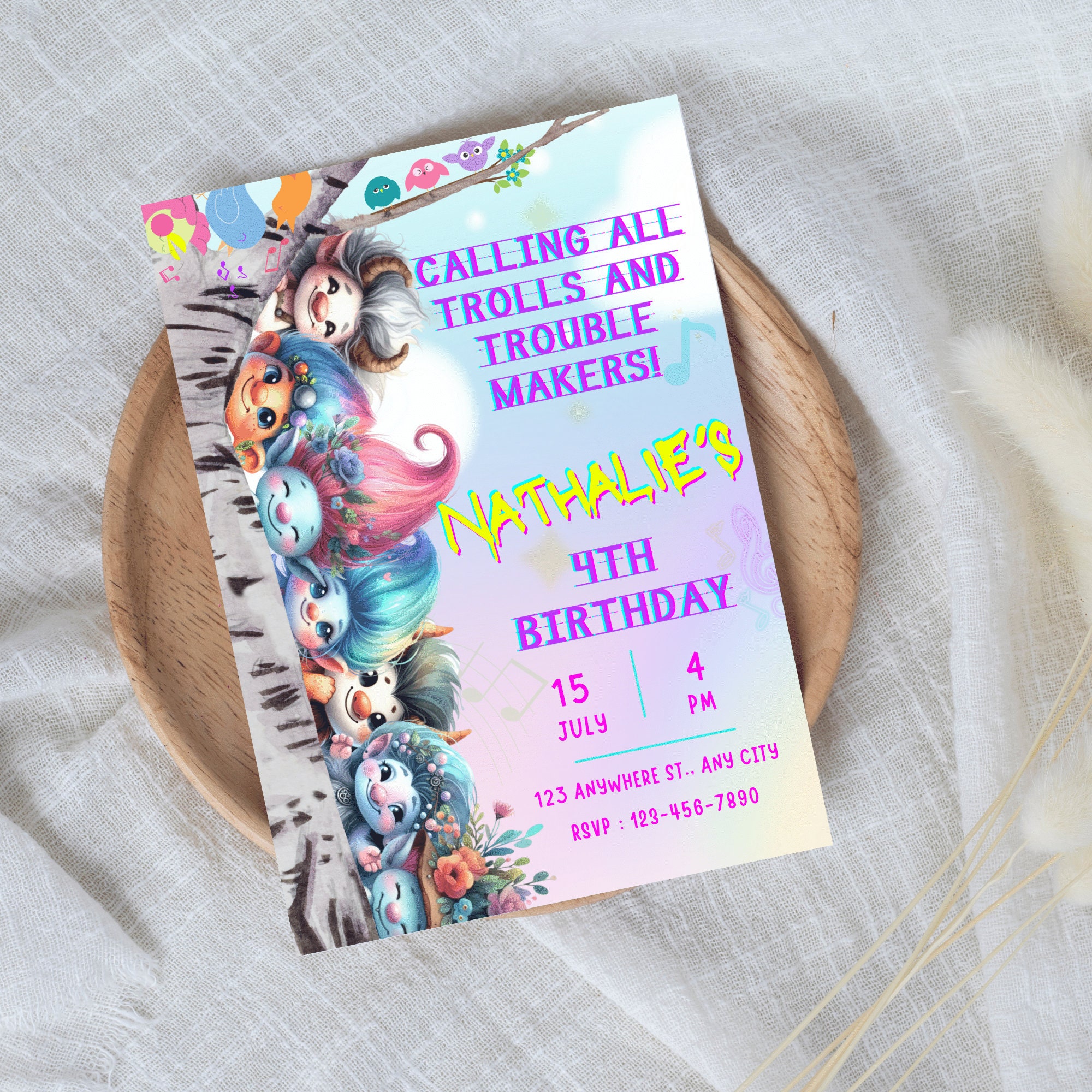 Trolls Birthday Invitation -trolls Band Together Invitation Tie Dye ...