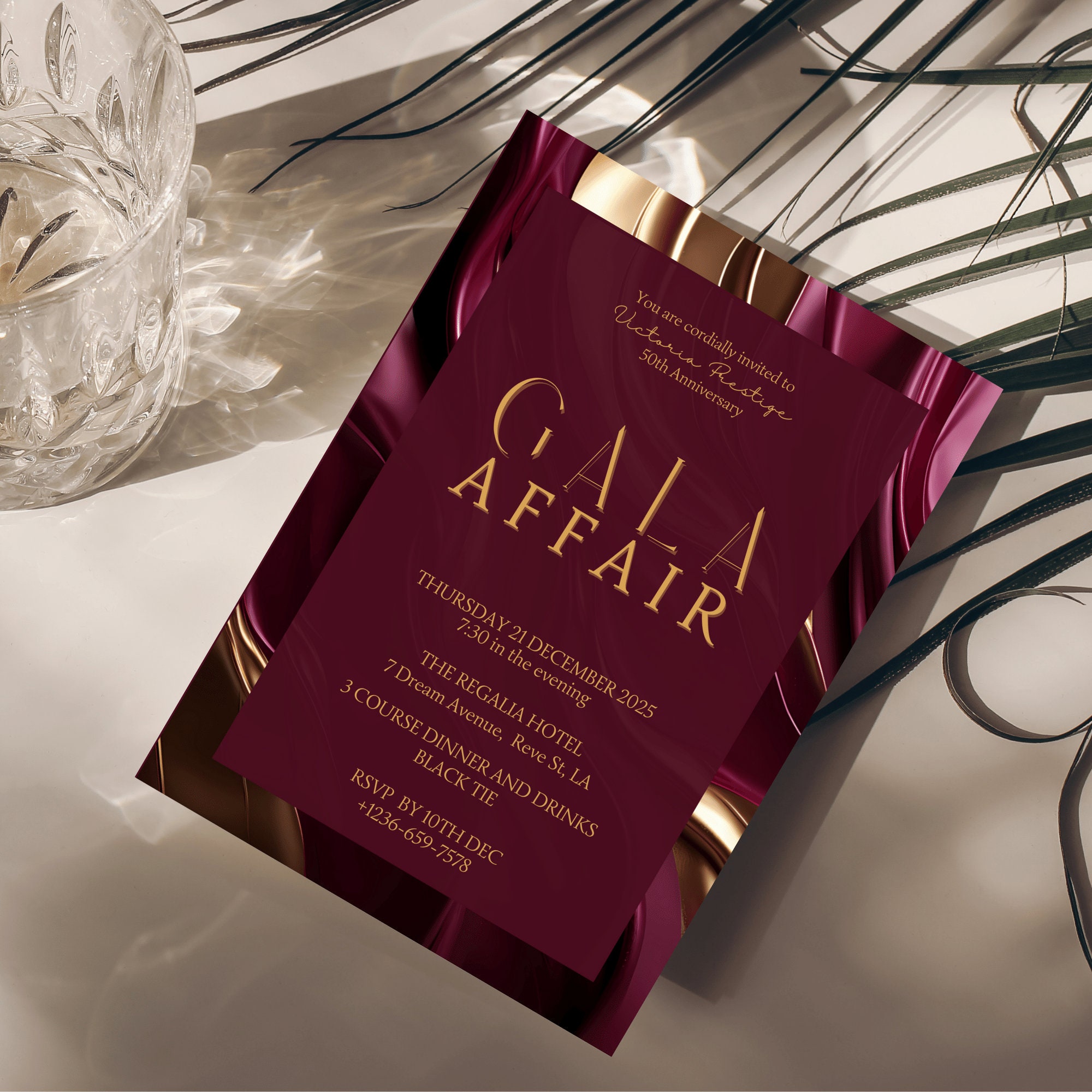 Gala Invitation -burgundy Gold Corporate Party Invitation Editable ...