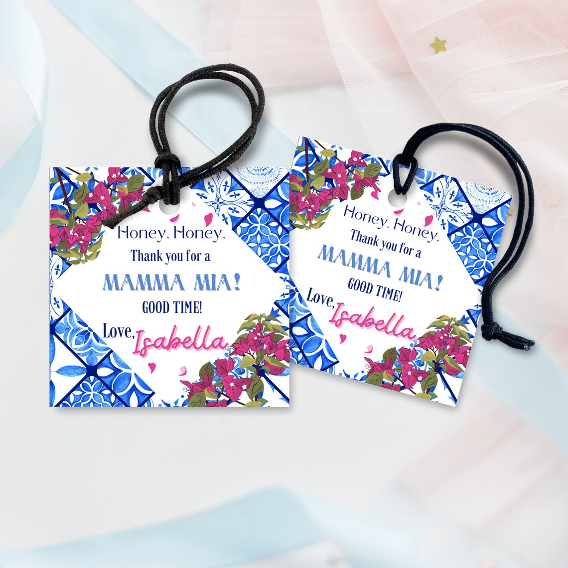 Mamma Mia Thank You Tags for Birthday Party Mamma Mia Bridal Shower Favor Tags Blue Thank You ...