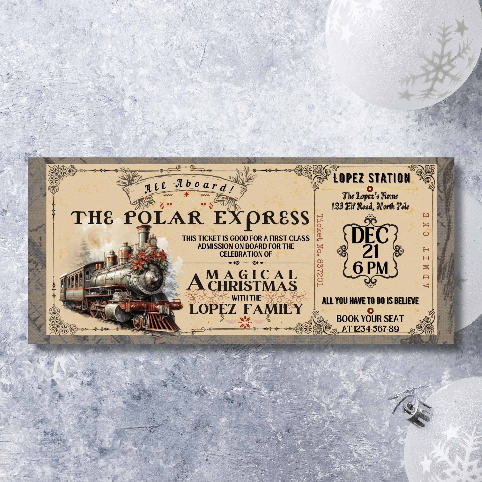 Vintage Polar Express Ticket Invitation Christmas Party Ticket Template ...