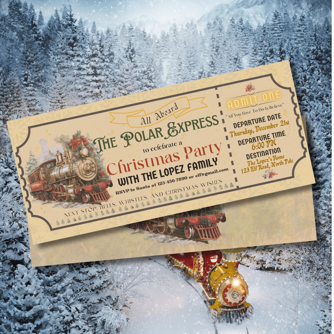 Vintage Polar Express Ticket Invitation- Christmas Party Ticket Invite ...