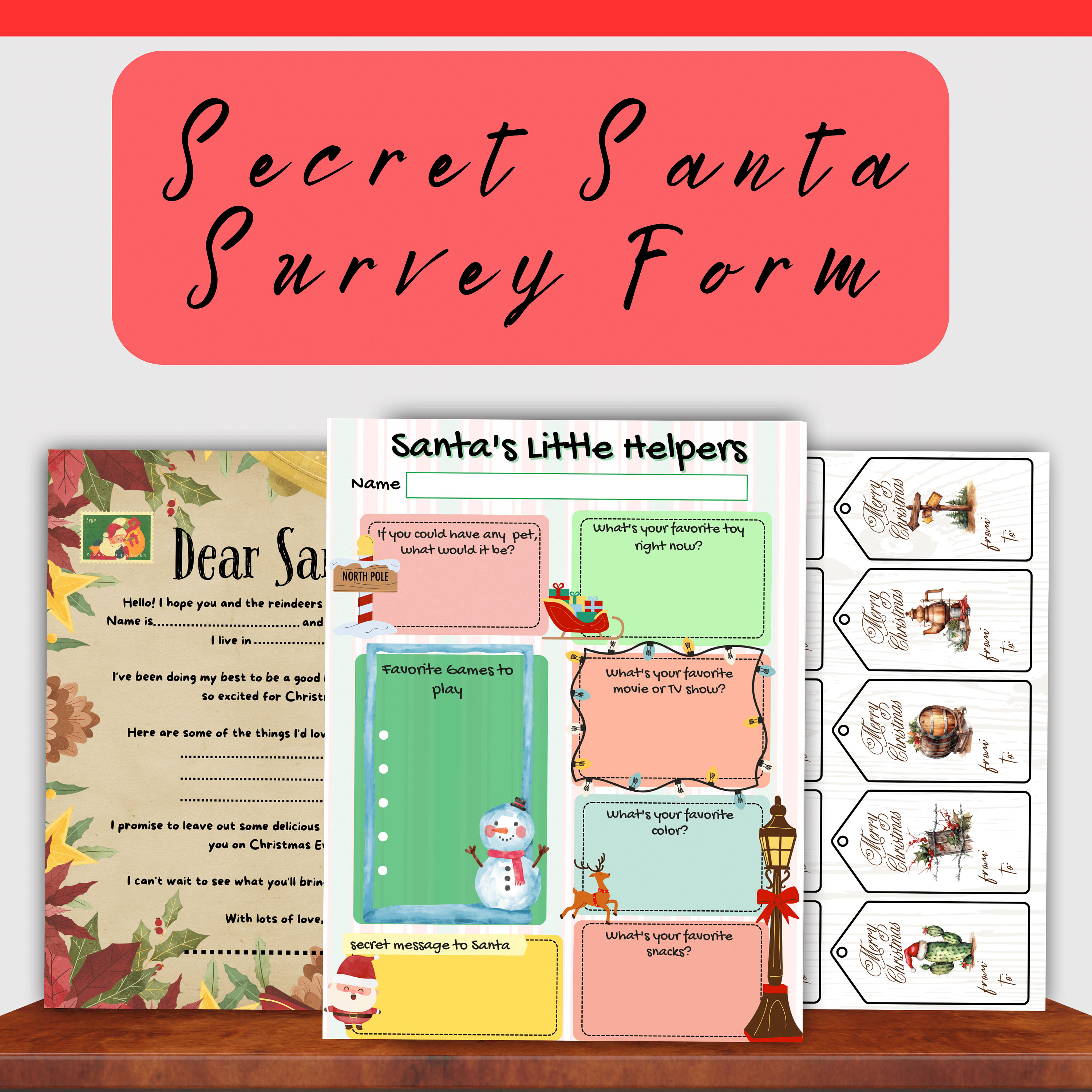 Secret Santa Questionnaire Printable PDF for Kids Secret Santa Survey ...