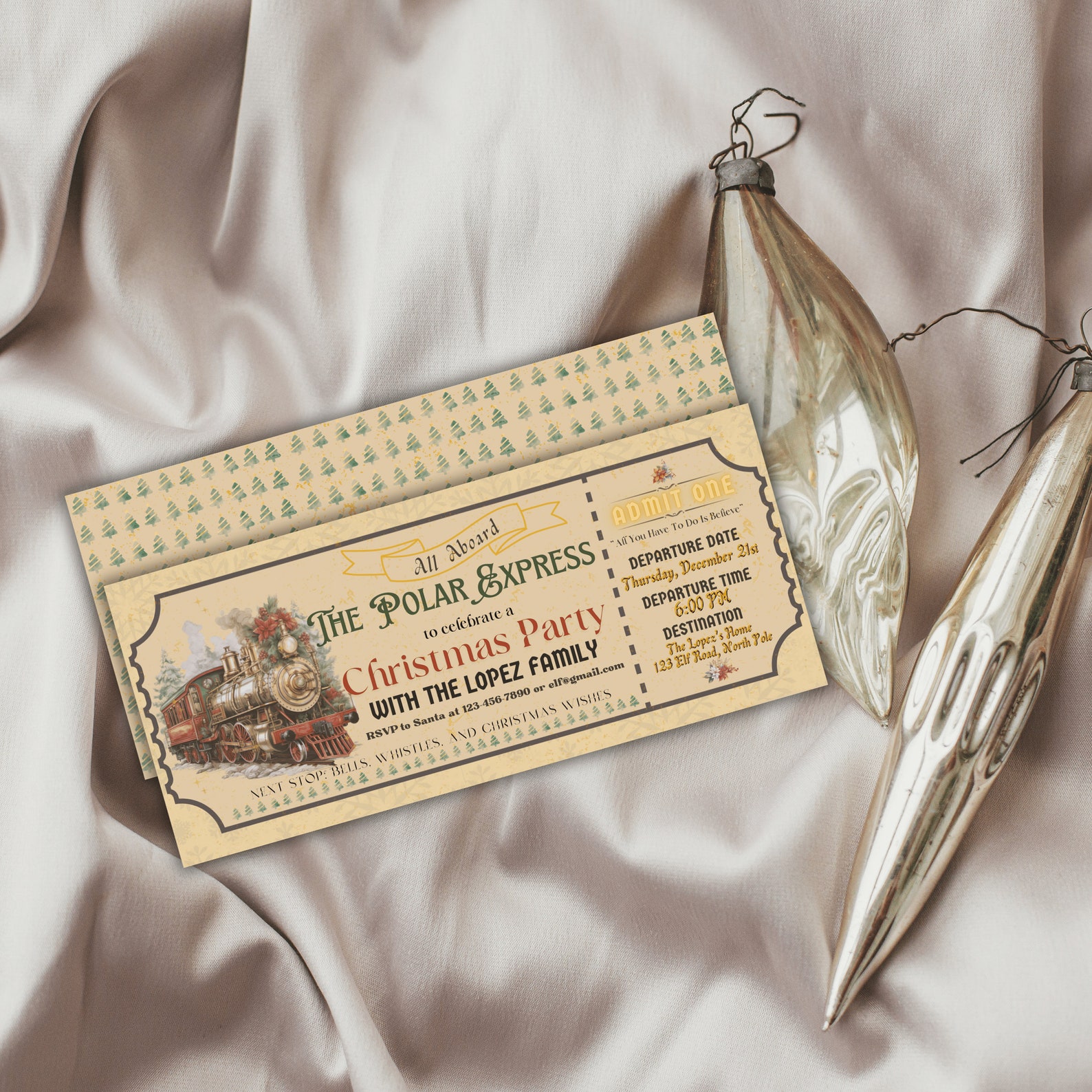 Vintage Polar Express Ticket Invitation- Christmas Party Ticket Invite ...