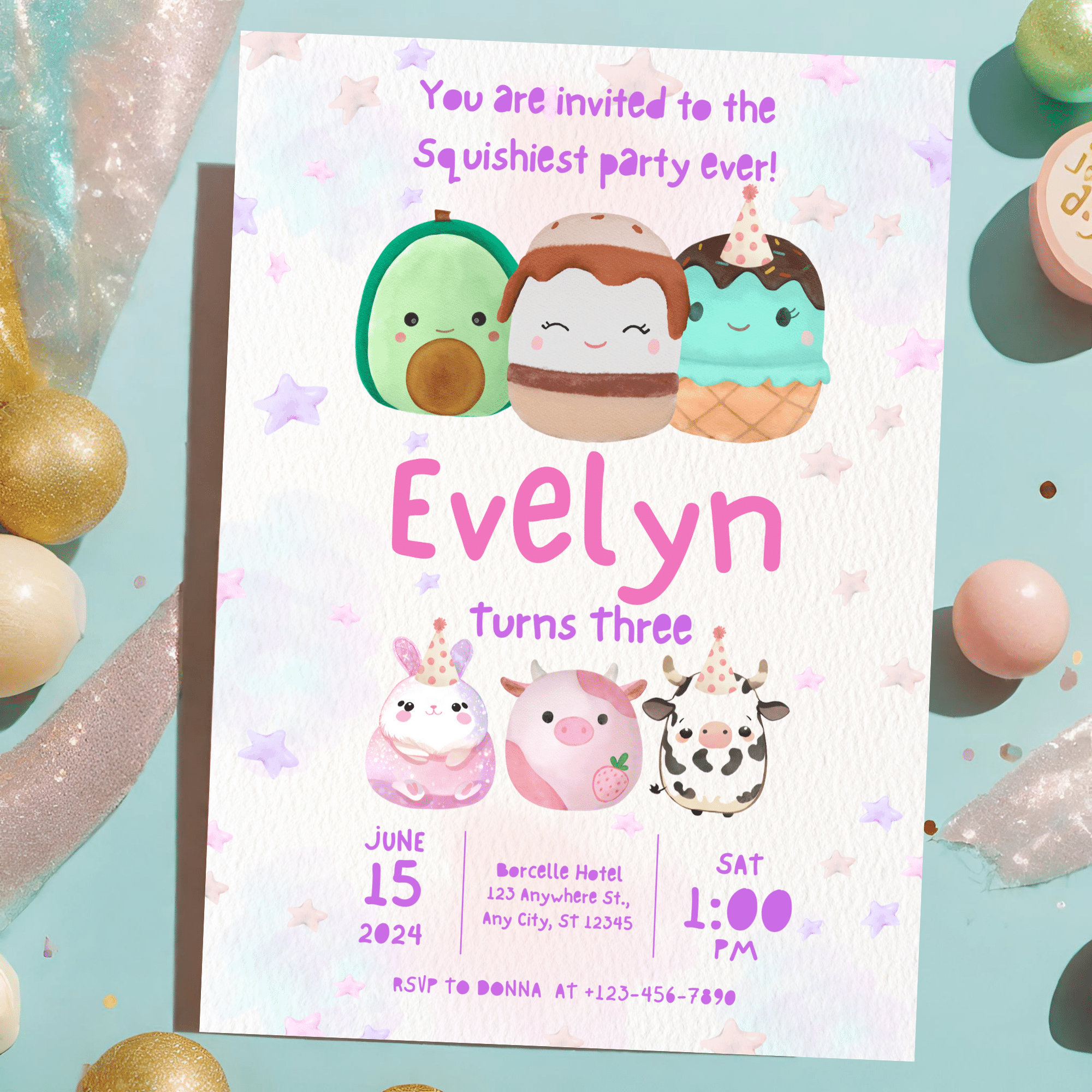 Squishmallow Birthday Invitation purple Squishmallow Invitation Cute ...