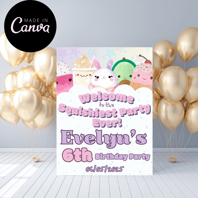 Squishmallow Birthday Welcome Sign Template- Pink Welcome Sign Squishy ...