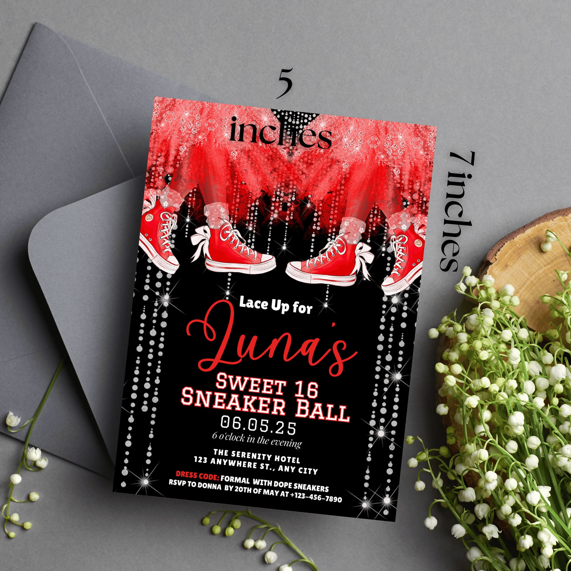 Red Sweet 16 Sneaker Ball Invitation Template - Sweet 16 Red Sneaker ...
