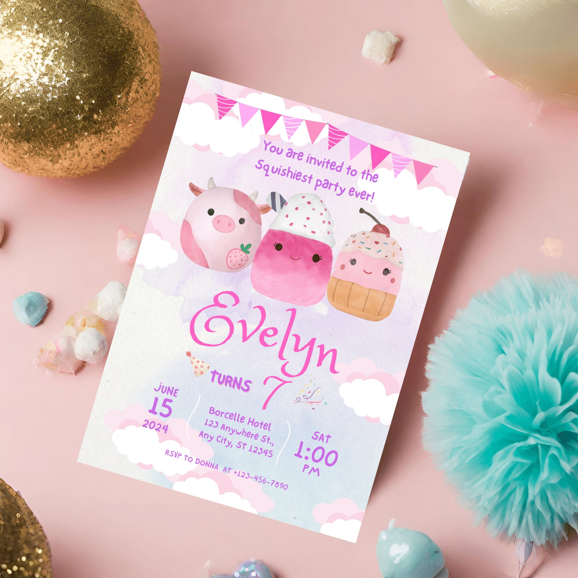 Squishmallow Birthday Invitation - Pink Squishmallow Invitation Cute ...