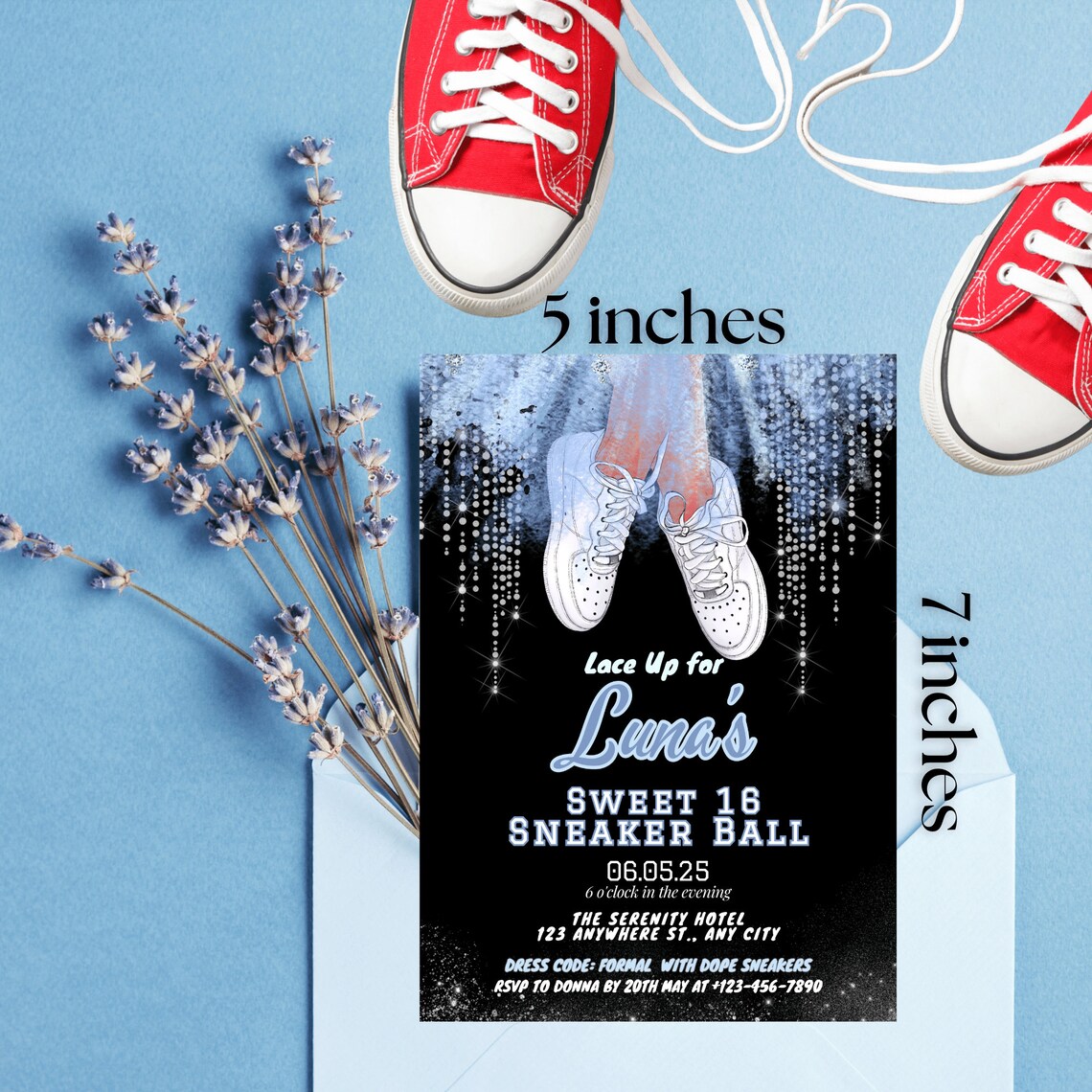 Sweet 16 Sneaker Ball Invitation- Sweet 16 Invitation Blue Sneaker Ball ...