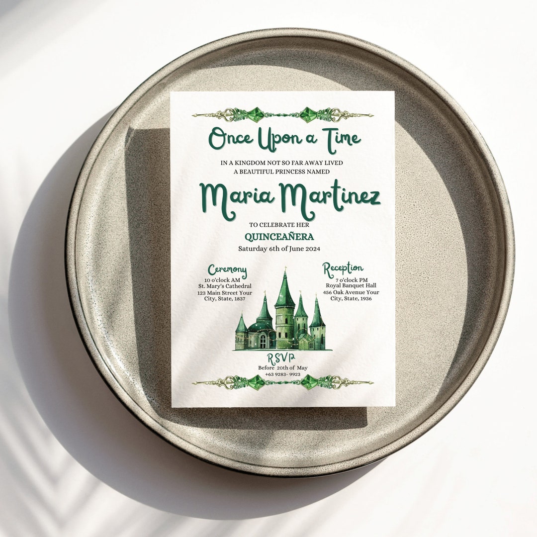 Once Upon a Time Quinceanera Invitations Template - Emerald Green ...