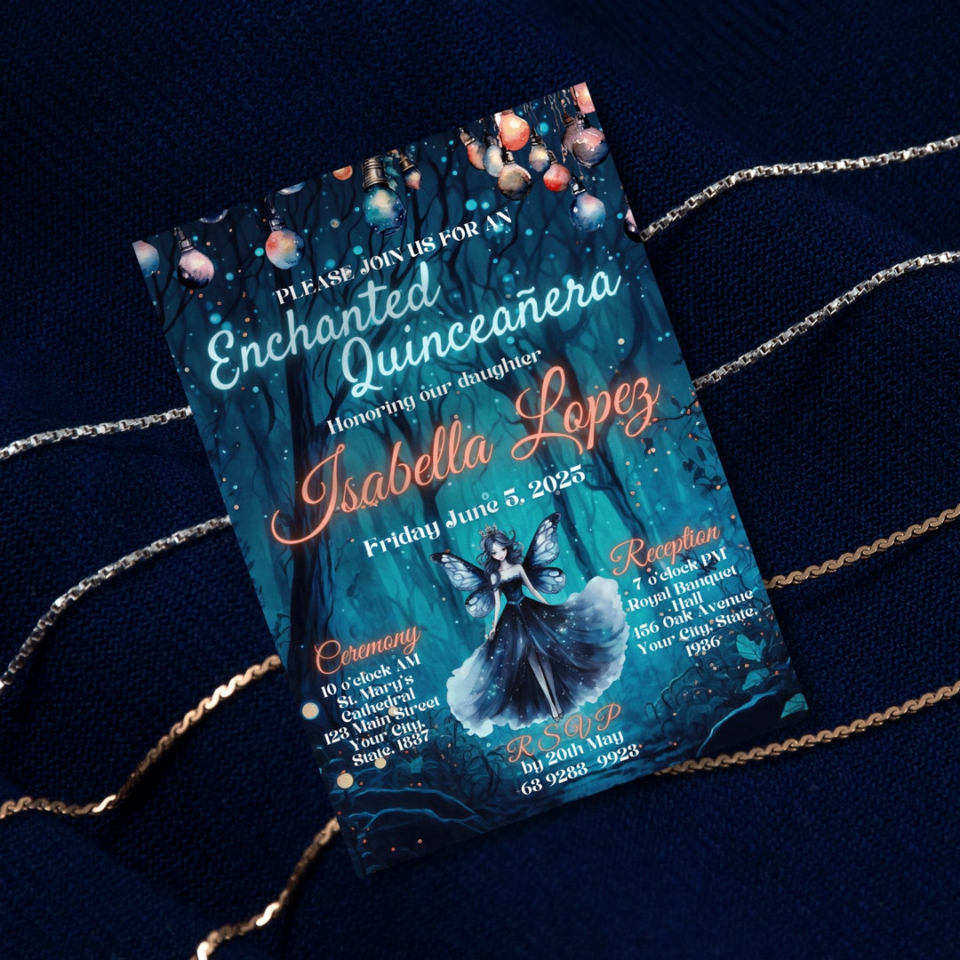 Enchanted Forest Quinceanera Invitations Template- Blue Mis Quince Anos ...
