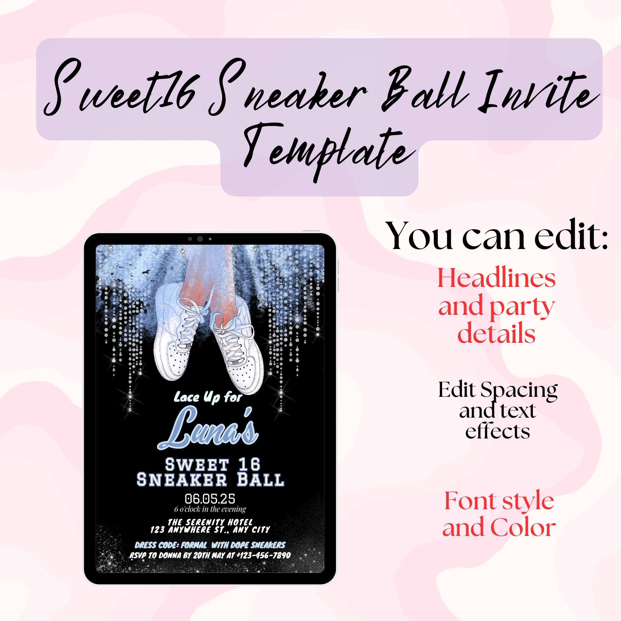 Sweet 16 Sneaker Ball Invitation- Sweet 16 Invitation Blue Sneaker Ball ...