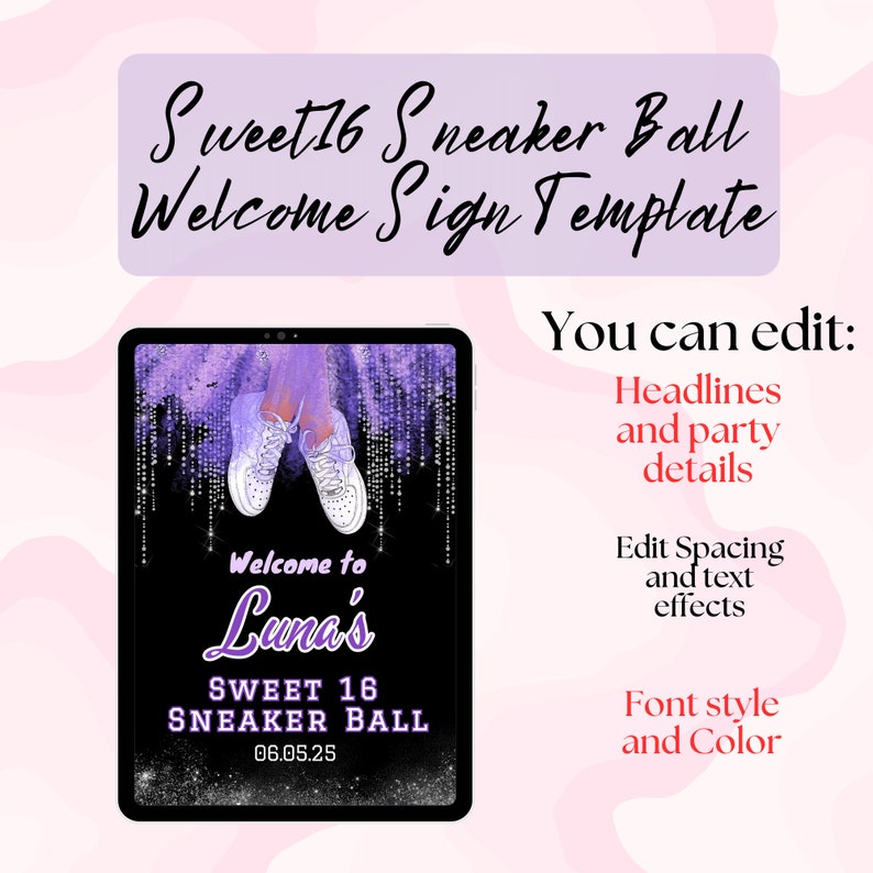 Sneaker Ball Welcome Sign Template- Purple Sweet 16 Welcome Sign ...