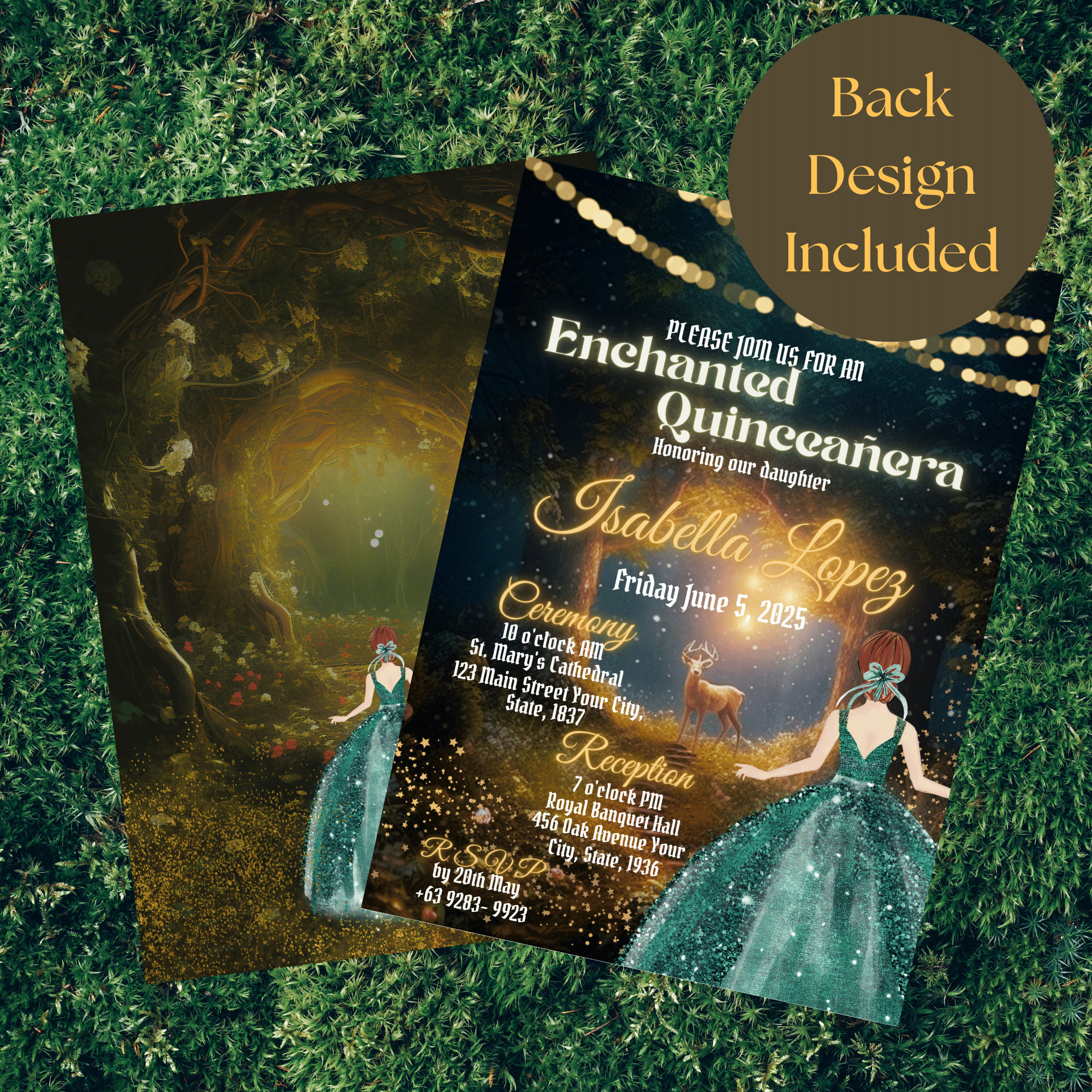 Enchanted Forest Quinceanera Invitations Template Emerald - Etsy