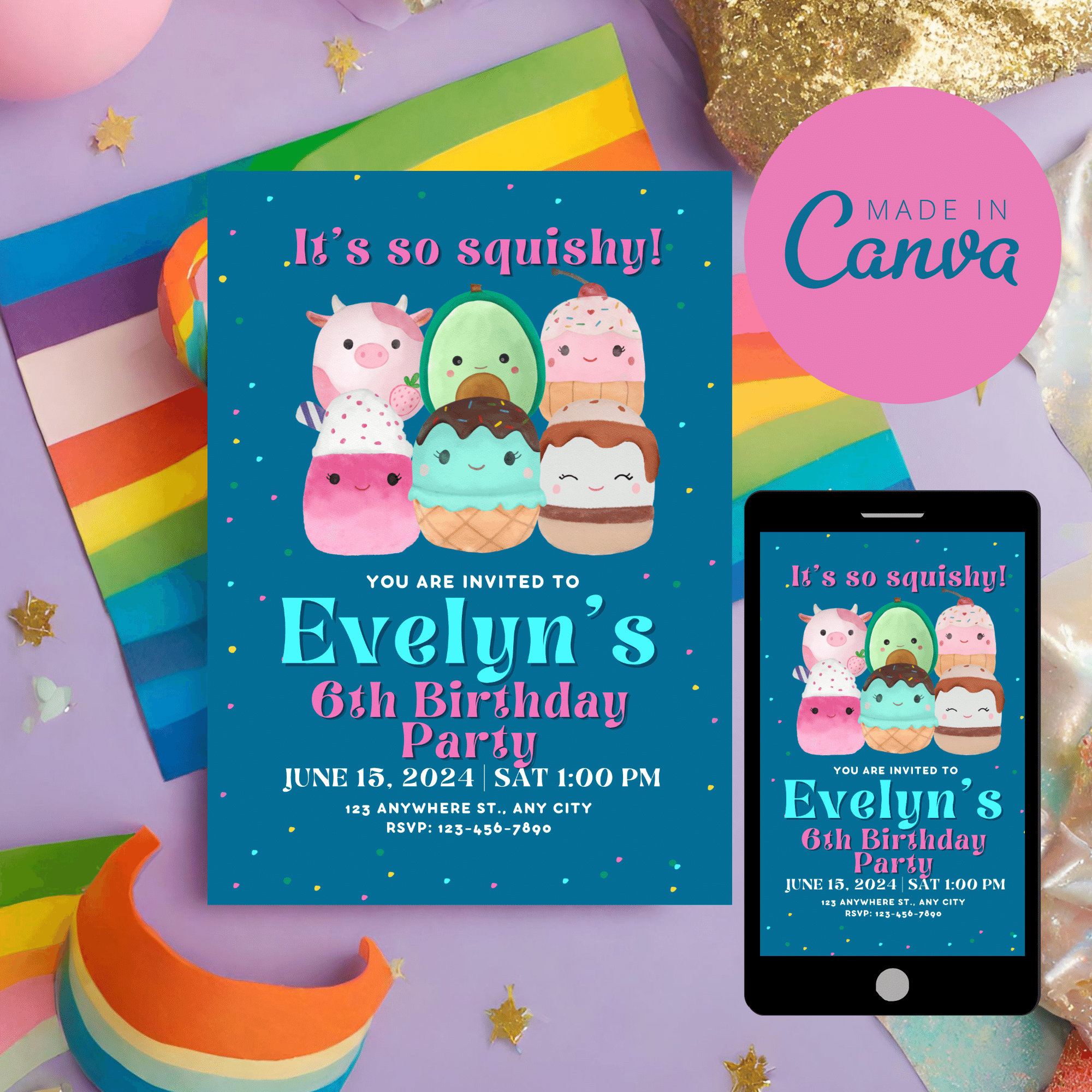 Squishmallow Birthday Invitation - Teal Squishmallow Invitation Cute ...